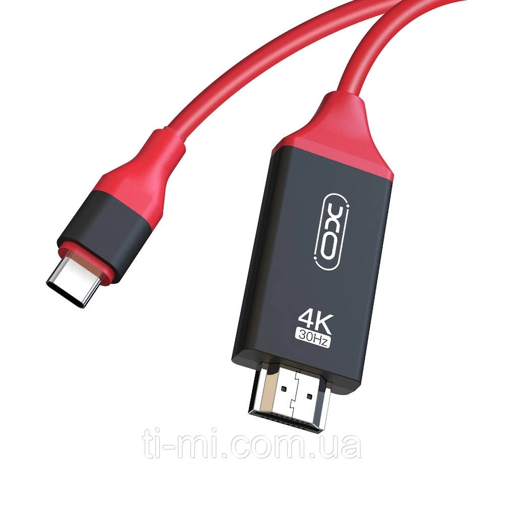 HDMI-кабель XO (GB005) cable 2M type-c to HDMI 4K красный/черный ...