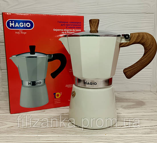 Гейзерная кофеварка Magio алюминиевая 300 мл 6 чашек, ручка с термоустойчивого пластика (58675 ...