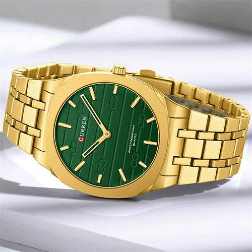 Золотые мужские часы классические Curren 8444 Green Denver Золотий ...
