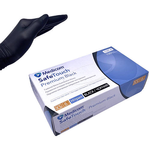 SAFE TOUCH Premium Рукавички нітрилові BLACK (XS) - 100 шт/уп (5,0 г ...