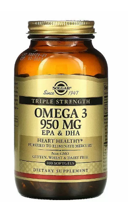 ОМЕГА-3, РЫБИЙ ЖИР, OMEGA-3, EPA & DHA, SOLGAR, ТРОЙНАЯ СИЛА, 950 МГ ...