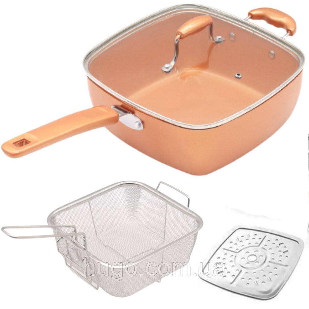 Універсальна сковорода 5в1 з фритюрницею Copper Cook Deep Square Pan ...