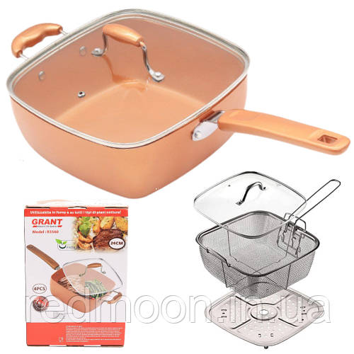 Универсальная сковорода 5в1 с фритюрницей Copper Cook Deep Square Pan ...