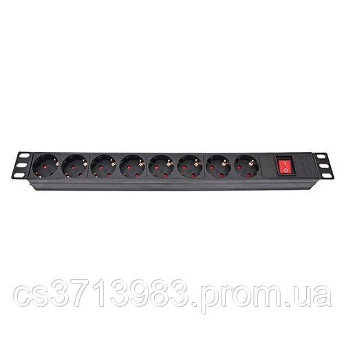 Блок розеток Atcom 1U 19" (PDU-8W-C2С-WS) 8 розеток, з вимикачем, ал ...