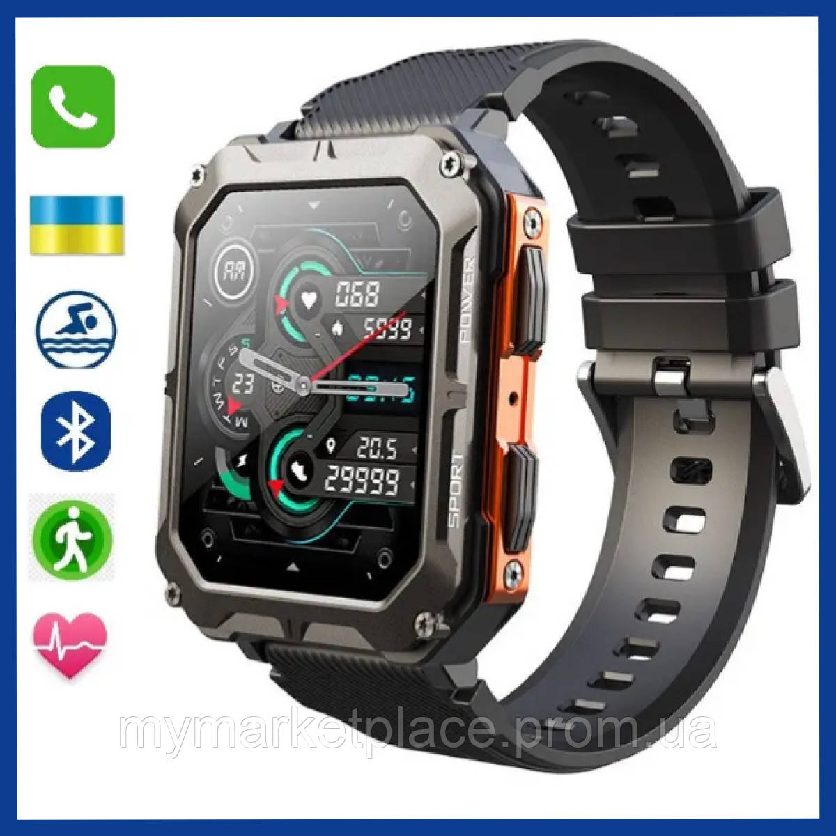 Смарт-часы мужские водонепроницаемые со звонком Bluetooth Smart Watch Modfit сенсорные часы ...