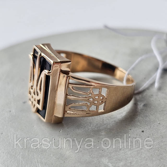 Золотий перстень чоловічий Герб України з оніксом чорний прямокутний камінь продаж ціна у