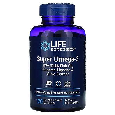Омега-3 супер +, Super Omega-3 Plus, Life Extension, 120 капсул (LEX ...