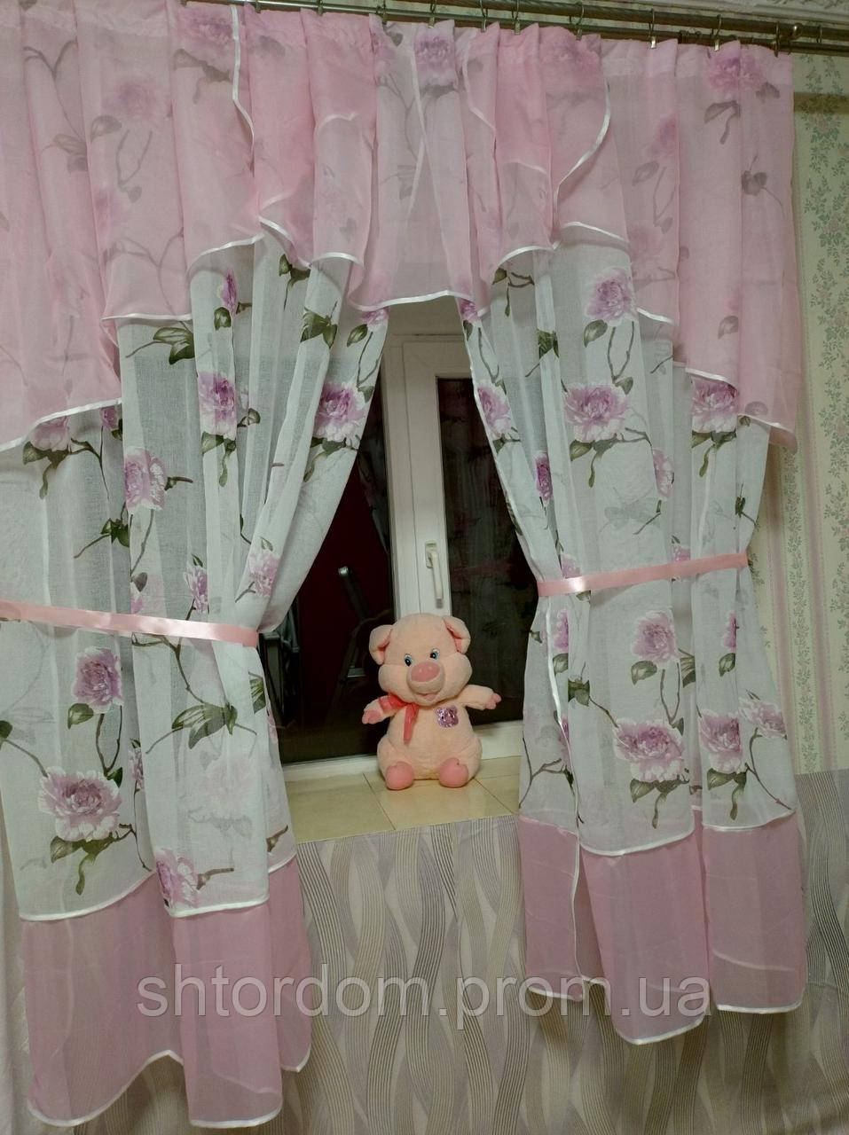 Стильна тюль для кухні Готова кухонна тюль Коротка тюль Тюль на кухню Красива тюль в кухню