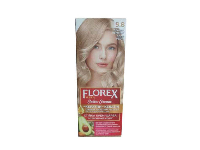 Крем-краска Бежевая жемчужина для волос КЕРАТИН 9.8 ТМ Florex OS (ID ...
