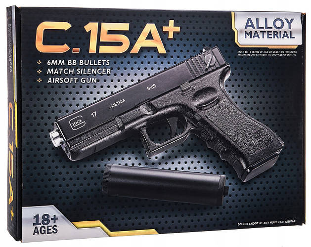 Детский пистолет C15A + GLOCK 17 ASG металлический с пружинным приводом ...