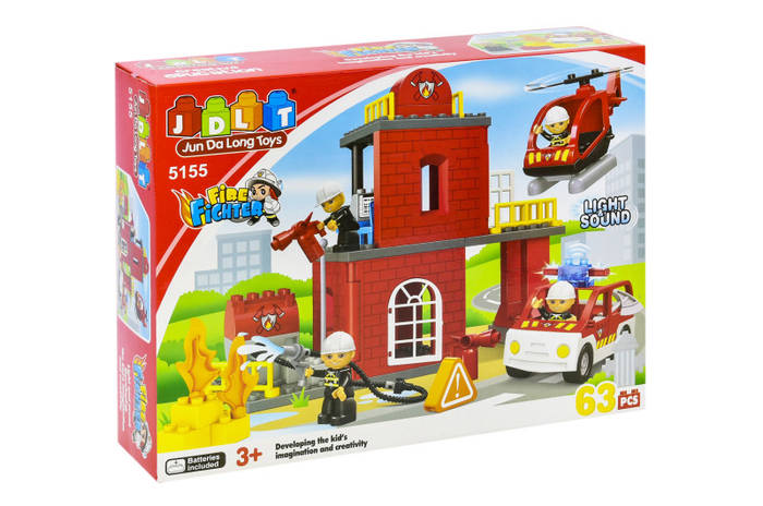 Конструктор "Пожарная станция", JDLT 5155, 63 детали, свет, звук, в коробке (ID#2032877924 ...