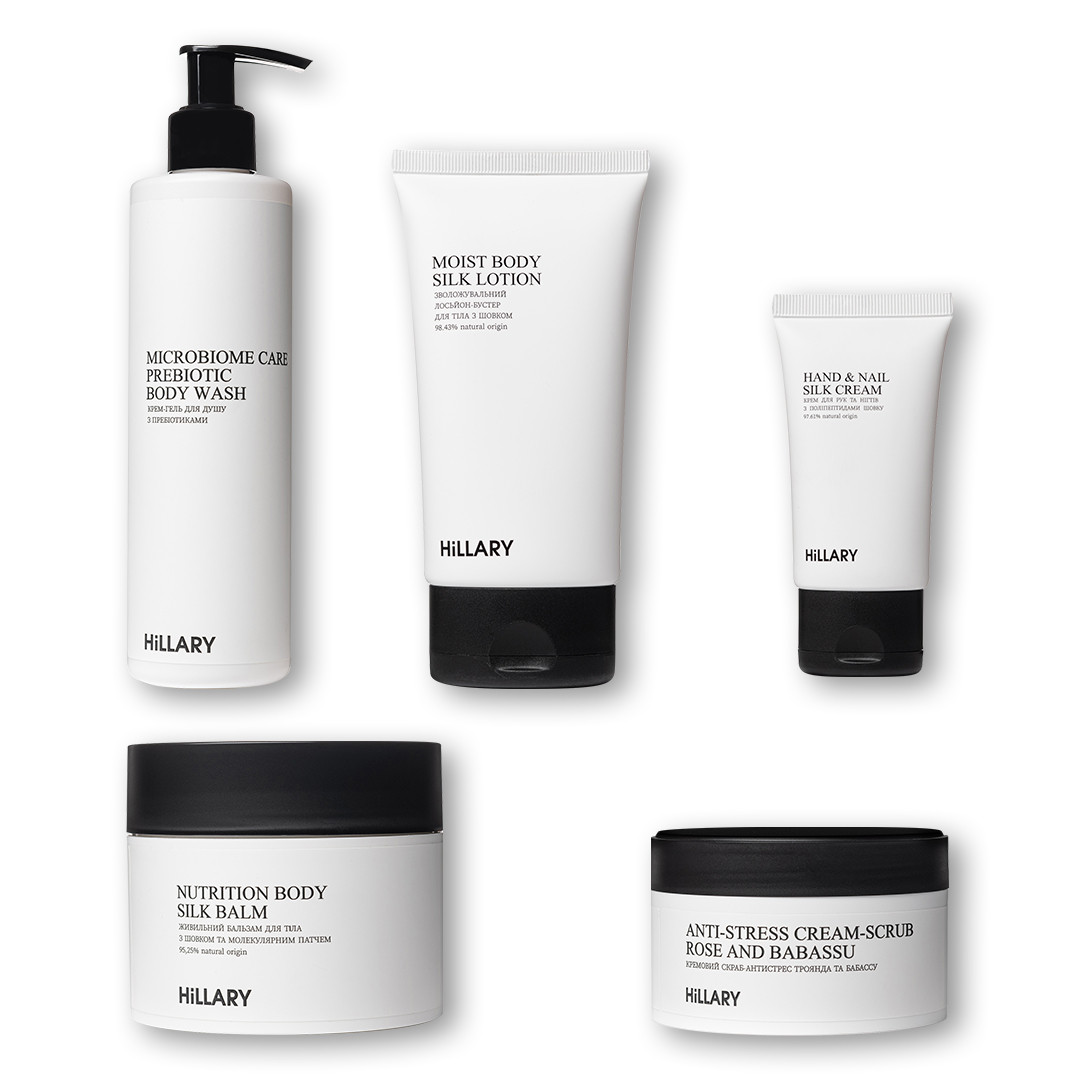 Комплекс шовкового антистрес-догляду за тілом та руками Hillary Silk ...