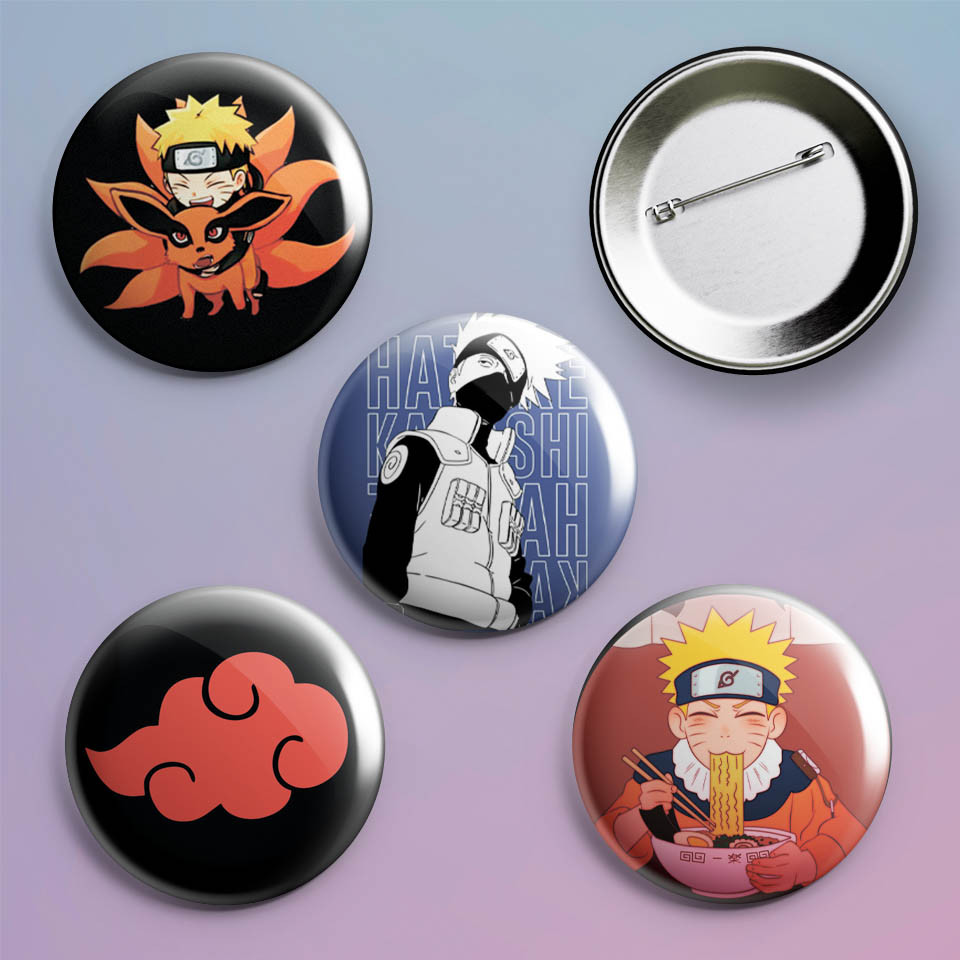 Закатные Значки Аниме Наруто Naruto Металлические на Булавке 56 Мм Х 4 ...