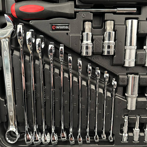 Набір інструментів на 219 од. INTERTOOL ET-8219 серия STORM Cr-V на три трещотки 1/2 3/8 1/4 (ID ...