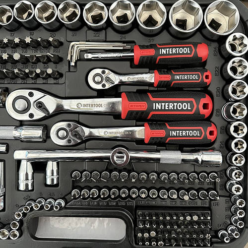 Набір інструментів на 219 од. INTERTOOL ET-8219 серия STORM Cr-V на три трещотки 1/2 3/8 1/4 (ID ...