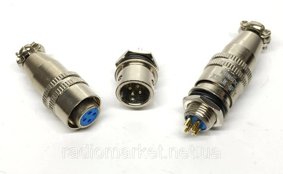 Разъем XS9 быстроразъемный 4pin (штекер кабельный+ гнездо монтажное ...