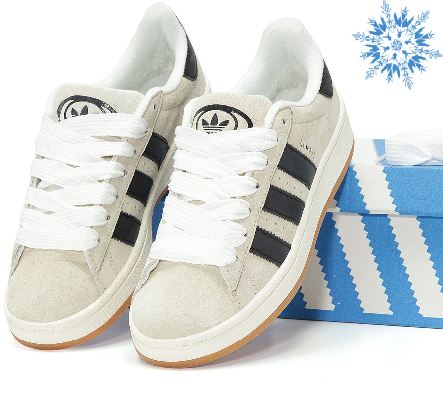 Женские зимние кроссовки Adidas Campus с мехом теплые повседневные серо ...