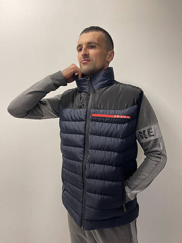 Безрукавка мужская Prada Спортивная стеганная синяя жилетка ...