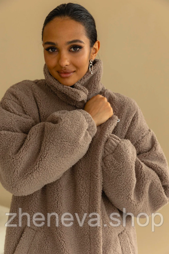 Шуба жіноча стильна, екохутро Тедді, відкладний комір, кишені (ID#2044634166), ціна: 2450 ...