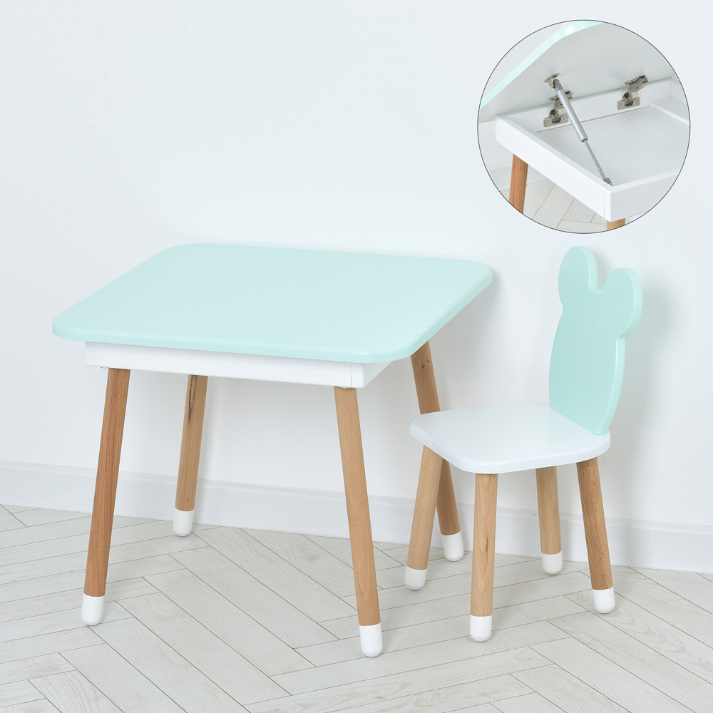 Дитячий деревяний столик із прихованою скринькою зі стільчиком Мікі