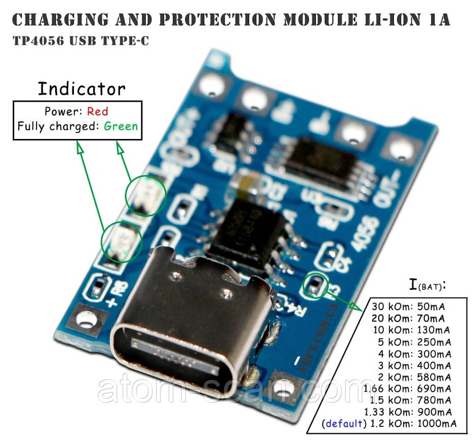 Зарядний модуль TP4056 Type-C з функцією захисту акумулятора (ID ...