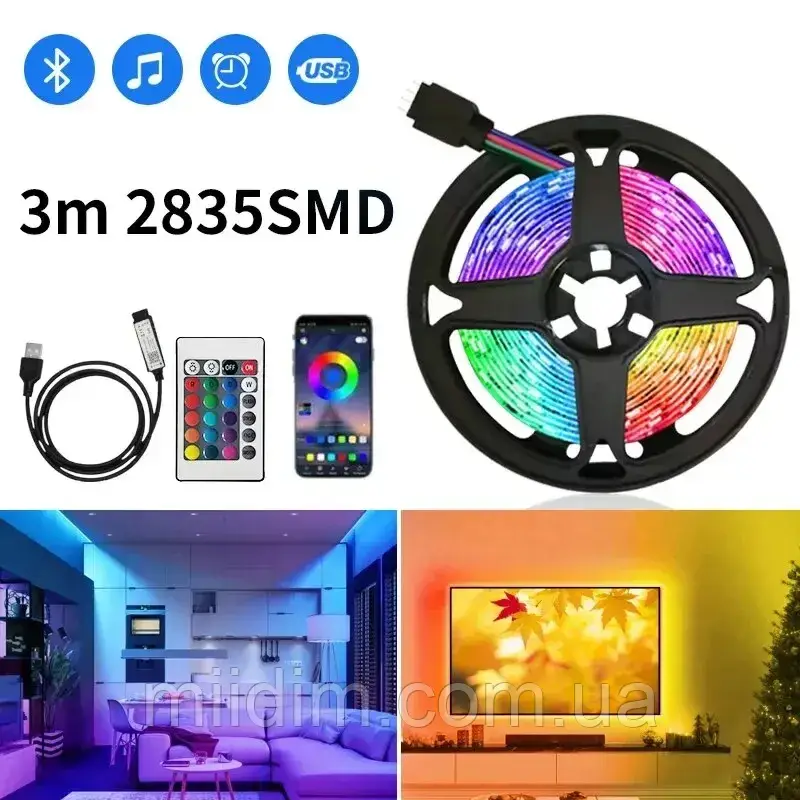 Гибкая RGB LED Bluetooth умная светодиодная лента для подсветки ...