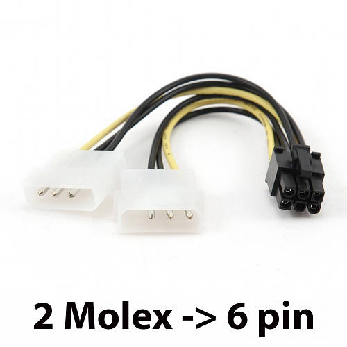 Переходник питания для видеокарты 2 молекс на 6 пин (2 x Molex -> 6-pin ...