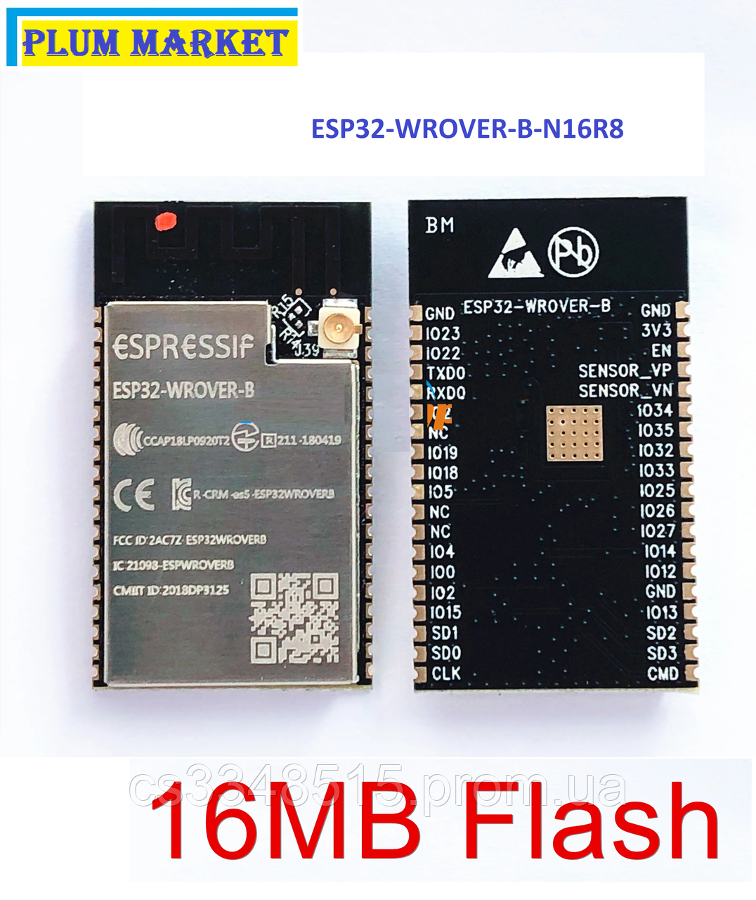 ESP32-WROVER-B-N16R8 WIFI IOT 16 MB (Quad SPI) Flash, 8 MB (Quad SPI) PSRAM для Arduino (ID ...
