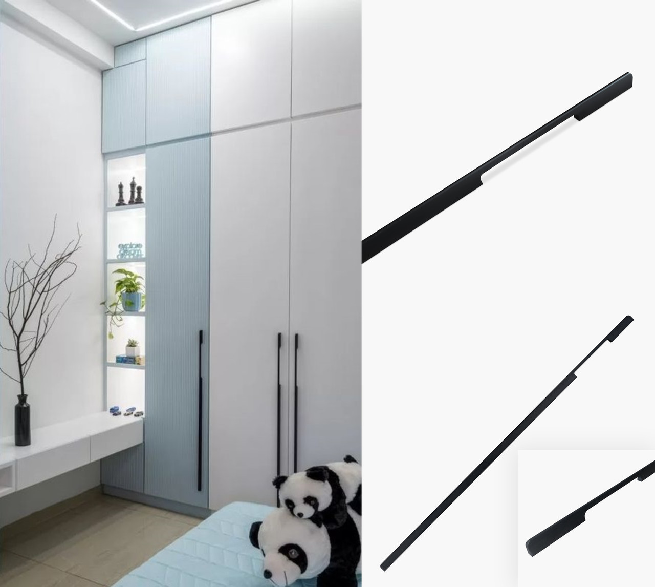 Длинная мебельная ручка для шкафа Long G 1152/1200мм черная накладная ...