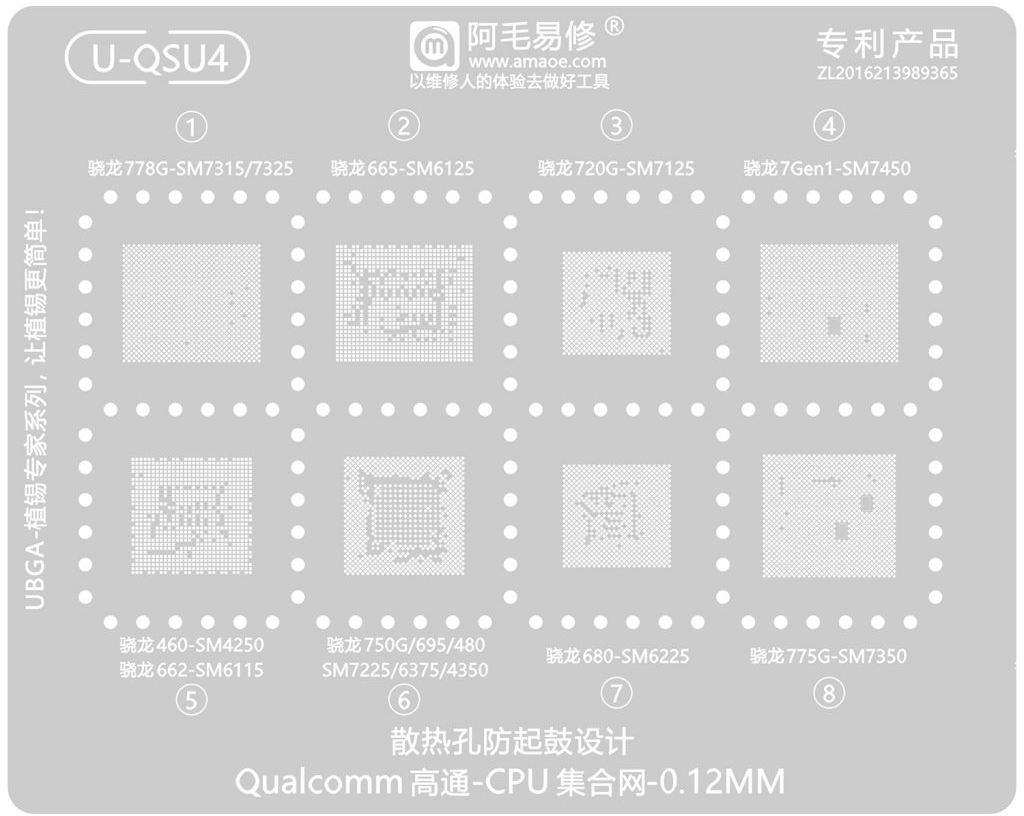 Трафарет BGA AMAOE для Quallcom Snapdragon CPU U-QSU4, ціна: 219 ...