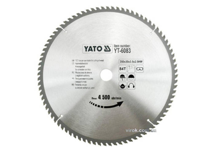 Диск пиляльний победітовий по дереву YATO: 350х30х3.5х2.5 мм, 84 зубці ...