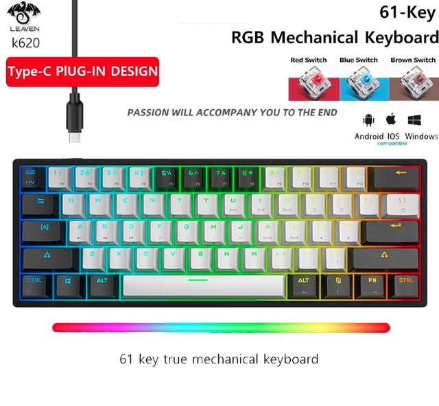 Ігрова Механічна Клавіатура Leaven K620 Mini Hot Swap з Підсвіткою ...