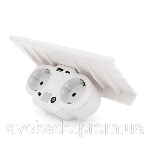 Розетка двойник с заземлением HHT609W, USB+Type-C, 4А, зашита от ...