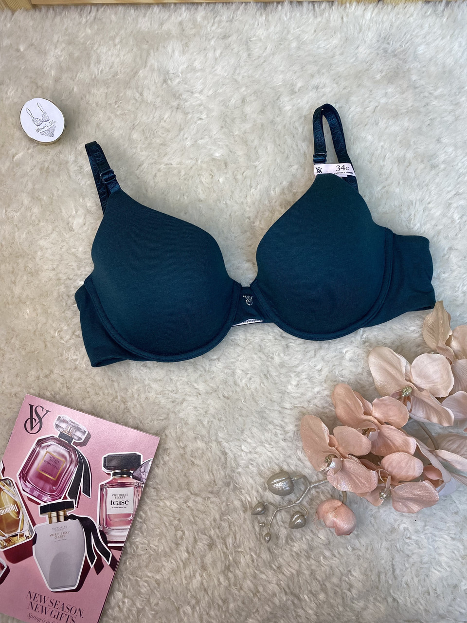 Бюстгальтер Victorias Secret 34С хлопковый изумрудный с камнями VS ...