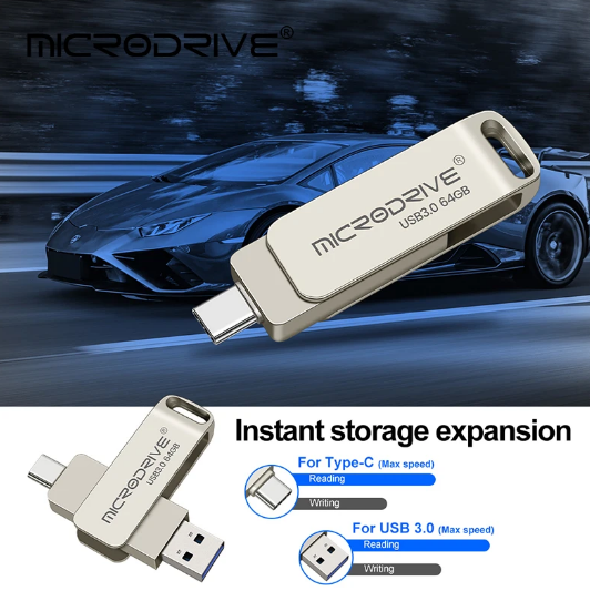 Металлическая USB - type-c OTG флешка MICRODRIVE 64 Gb USB 3.0 Флэш-накопитель вариант №2 (ID ...