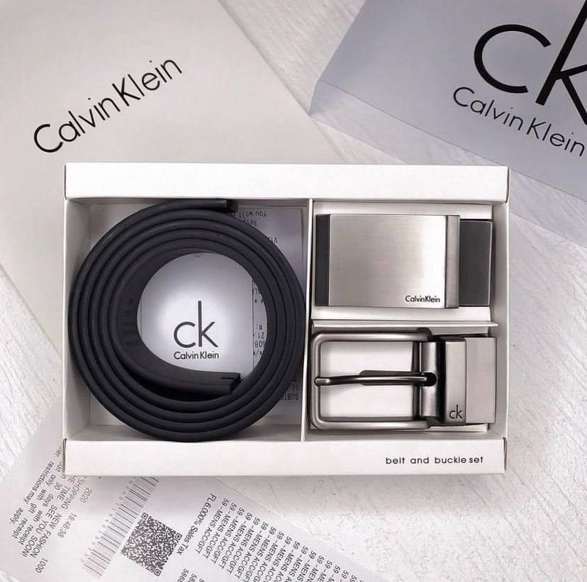 Мужской кожаный ремень с двумя пряжками кожа Calvin Klein кельвин кляйн ...