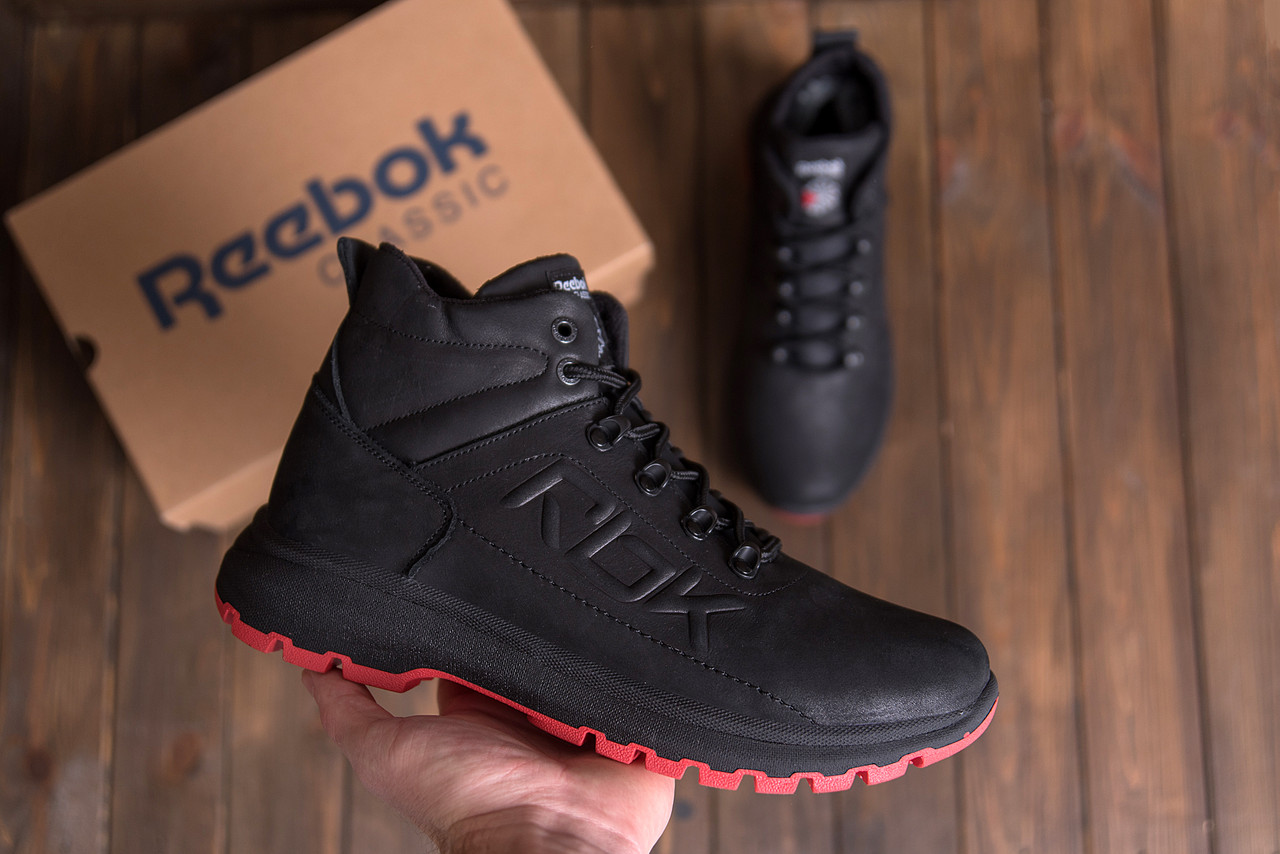 Мужские зимние кроссовки Reebok черные кожаные, (рибок). ЧИТАЙТЕ ...
