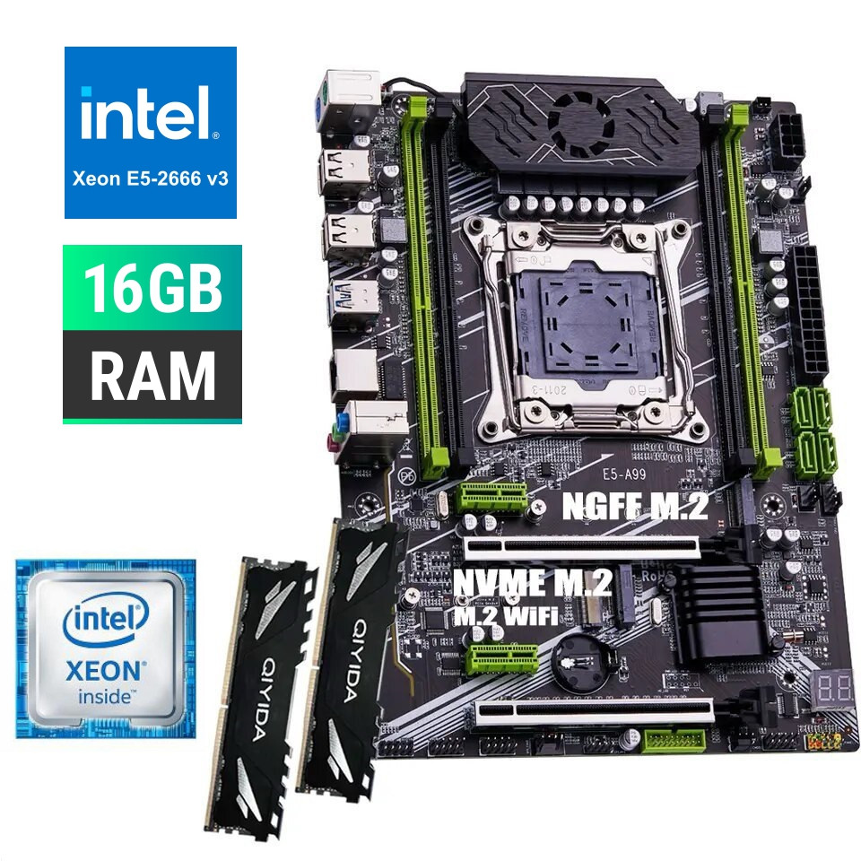 Комплект Pro V3 / Qiyida X99 E5-A99 LGA 2011-3 / Intel Xeon E5-2666v3 2.9-3.5 GHz / 16GB DDR4 ...