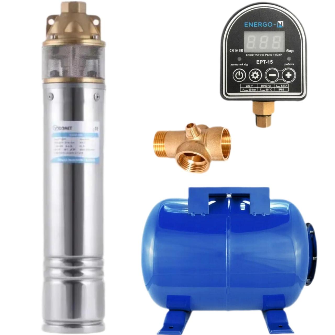 Насосна станція для свердловини в колодязь 50л 750Вт потужний глибинний насос Vodomet 4SKM-100 з ...