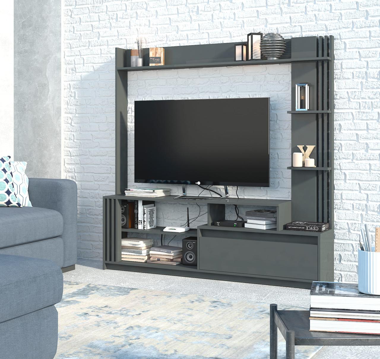 Сучасна стильна вузька сіра міні стінка гірка під телевізор у маленьку вітальню кімнату 170 см