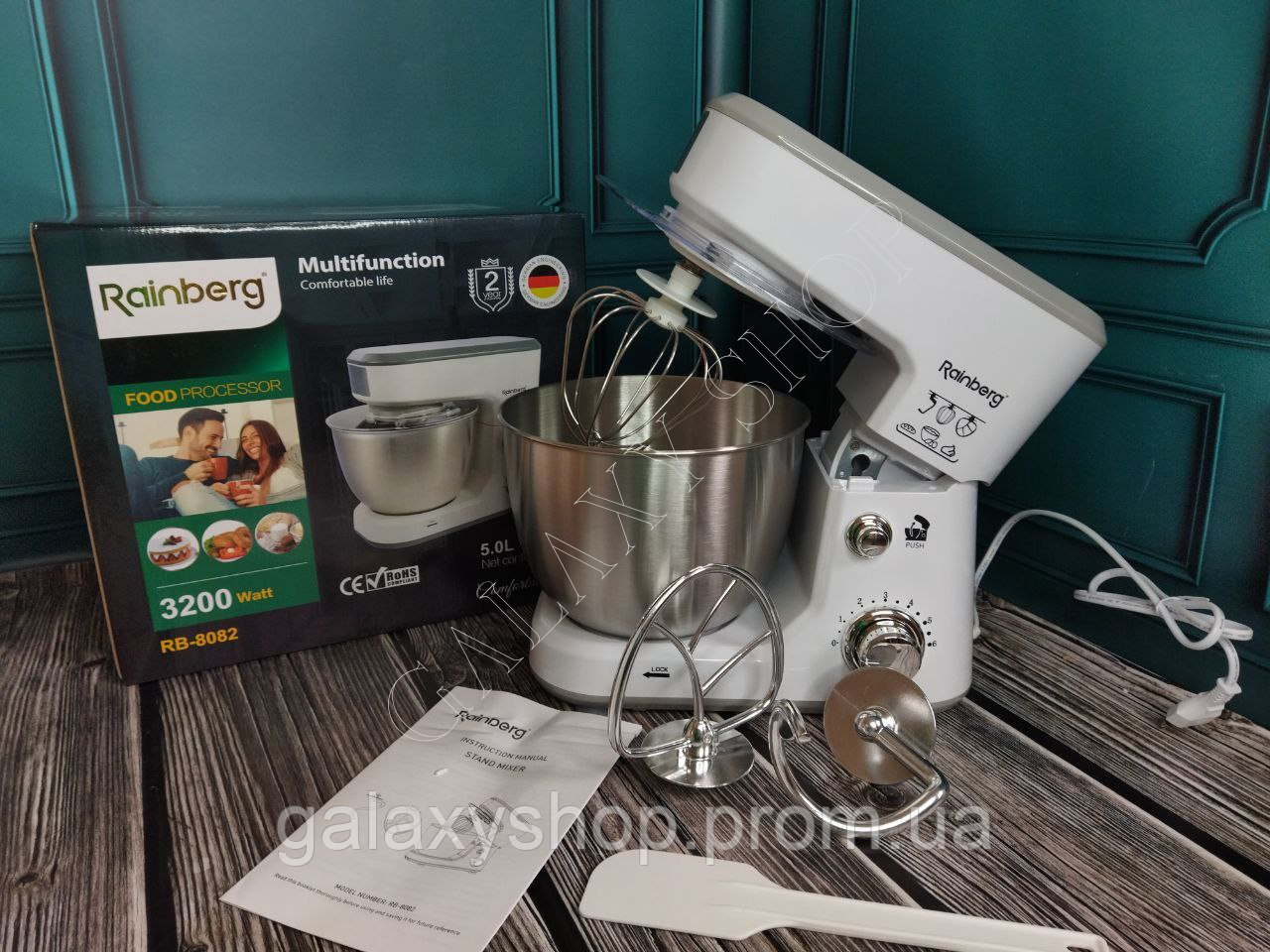 Тістоміс Rainberg 3200W Кухонний комбайн Планетарний міксер із чашею на 5л. Багатофункціональна ...