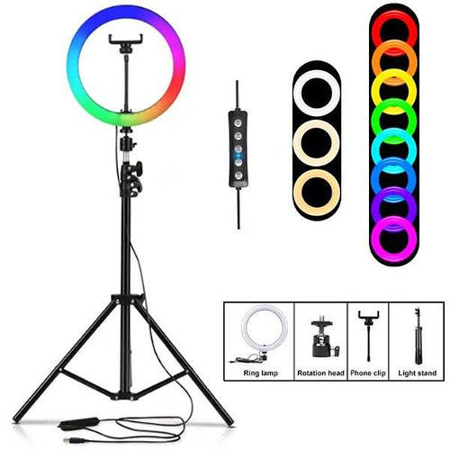 Кільцева RGB Led лампа 36 см зі штативом 2.1 метра та тримачем для телефона (ID#2078021502 ...