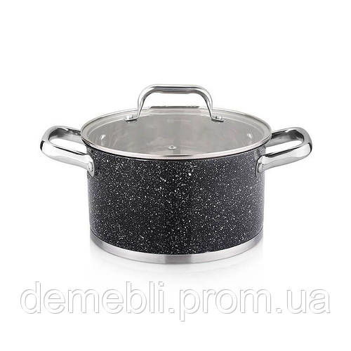 Кастрюля из нержавейки со стеклянной крышкой 2 л Aurora 5591AU черная с ...