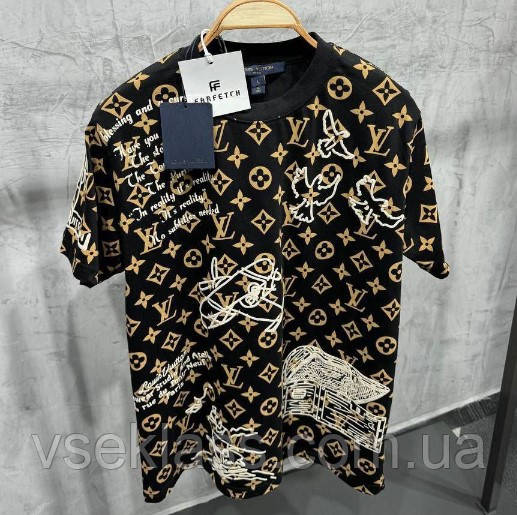 Louis Vuitton футболка черная мужская котон брендовая модная стильная ...
