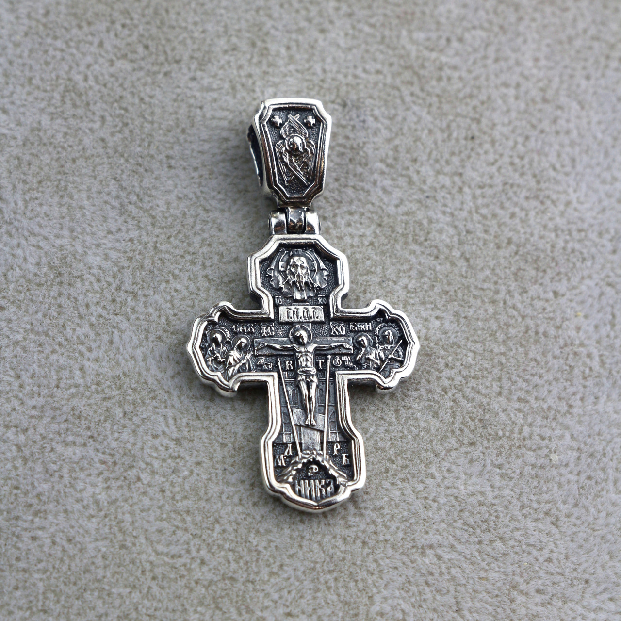 Срібний православний натільний хрест чоловічий хрестик на шию з розпяттям Ісуса Христа та