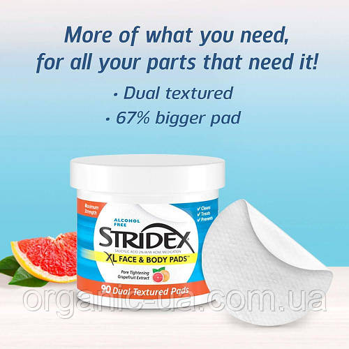 Stridex XL Single-Step Acne Control, що не містять спирту, 90 м'яких ...
