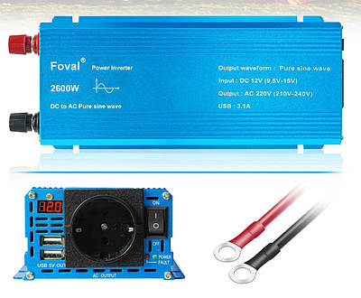 Инвертор FOVAL 2200W, Преобразователь напряжения с 12 в 220 V Чистая ...