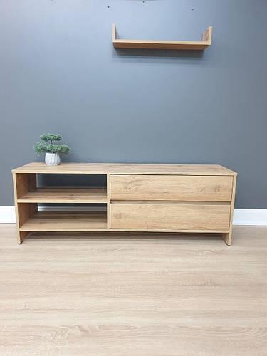 Тумба под телевизор Дуб аппалачи длиной 130 см с ящиками и полочками ...