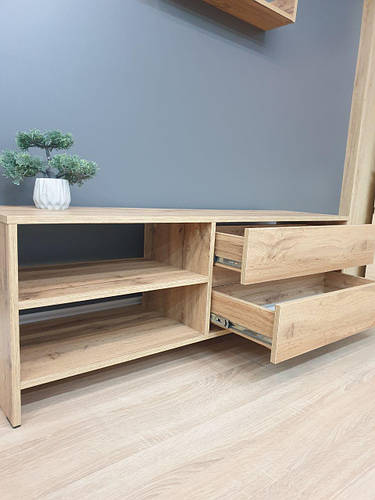 Тумба под телевизор Дуб аппалачи длиной 130 см с ящиками и полочками ...
