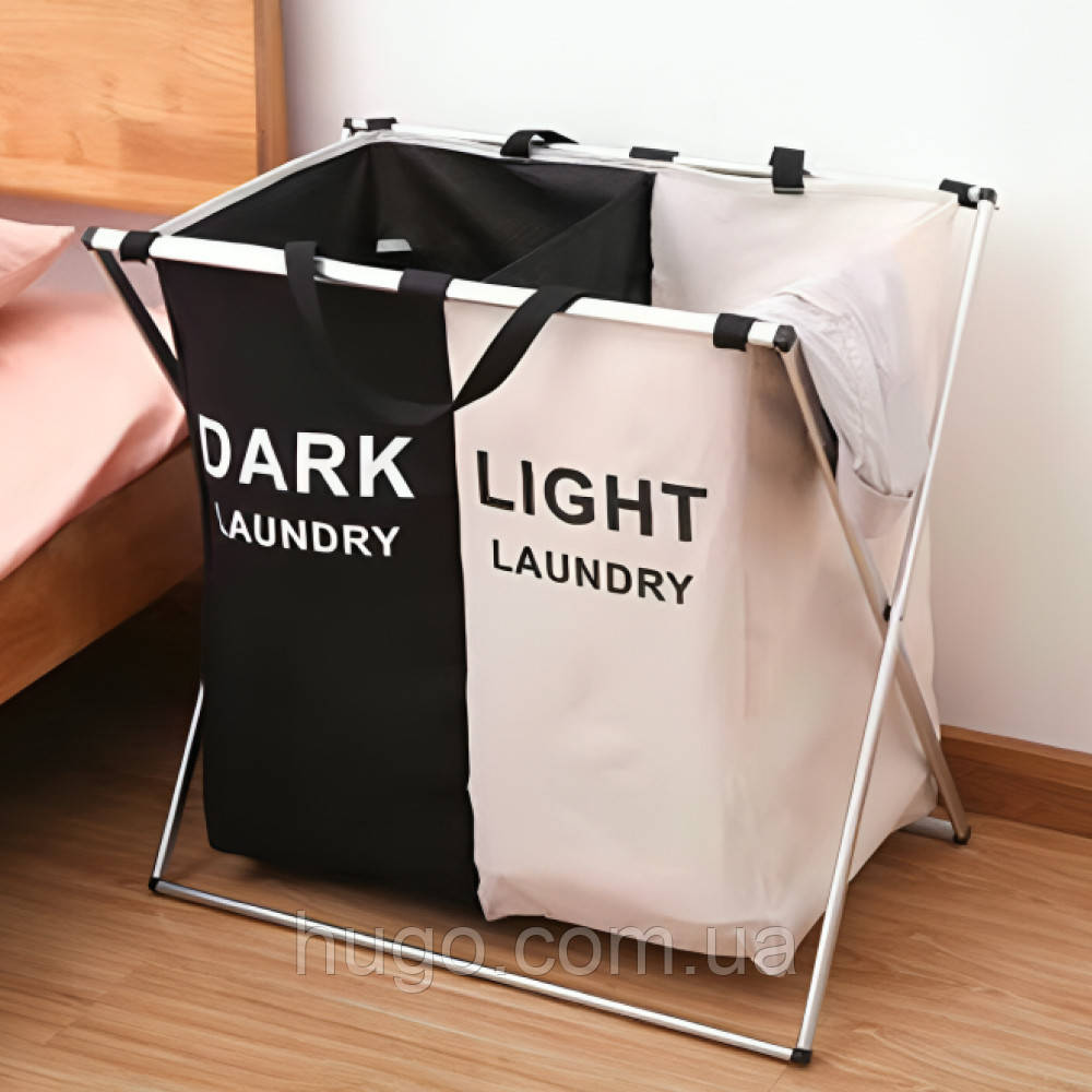 Складаний кошик для білизни з 2 відсіками Тканинний кошик для білизни у ванну Кошик